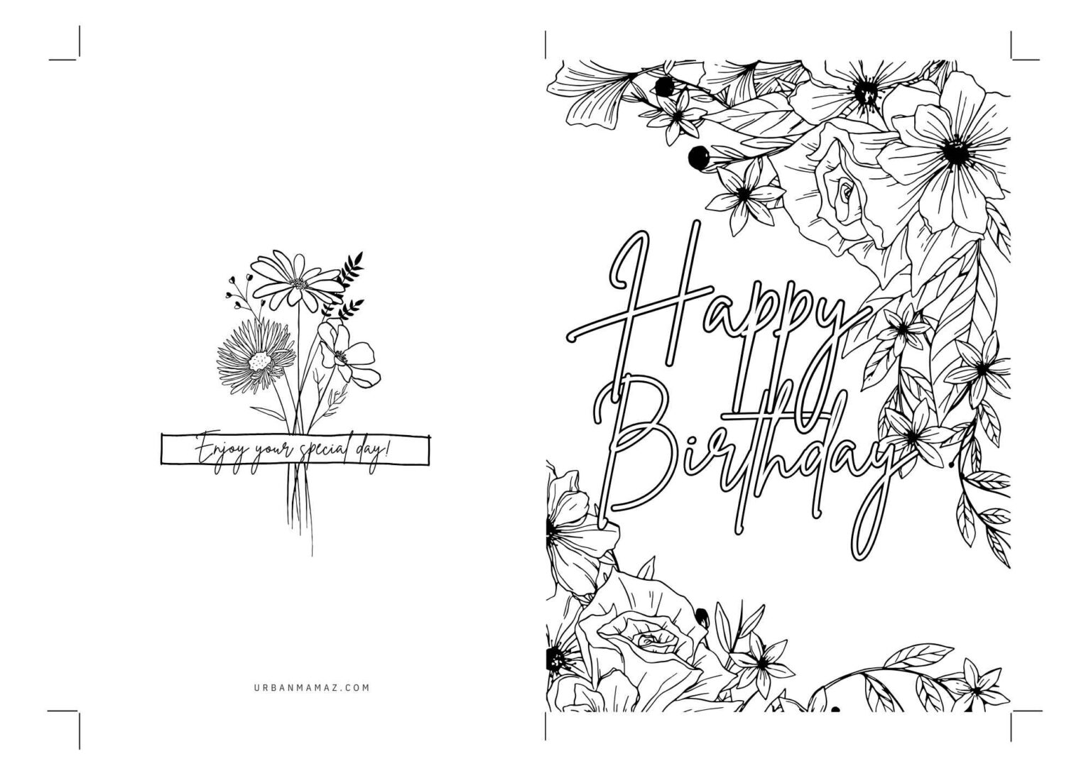 Blossoming Wishes - Free Printable Birthday Coloring Card With Flowers ...